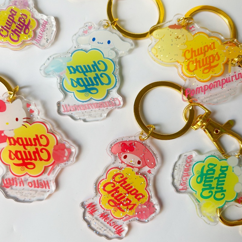 Sanrio x Chupa Chups Acrylic Keychain Glitter Golden Key Ring Bag ...