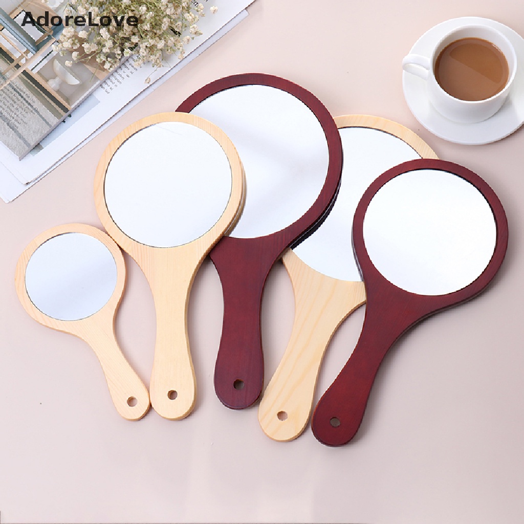 ADL Round Wood Vintage Hand Mirror Makeup Vanity Mirror Cosmetic Make ...