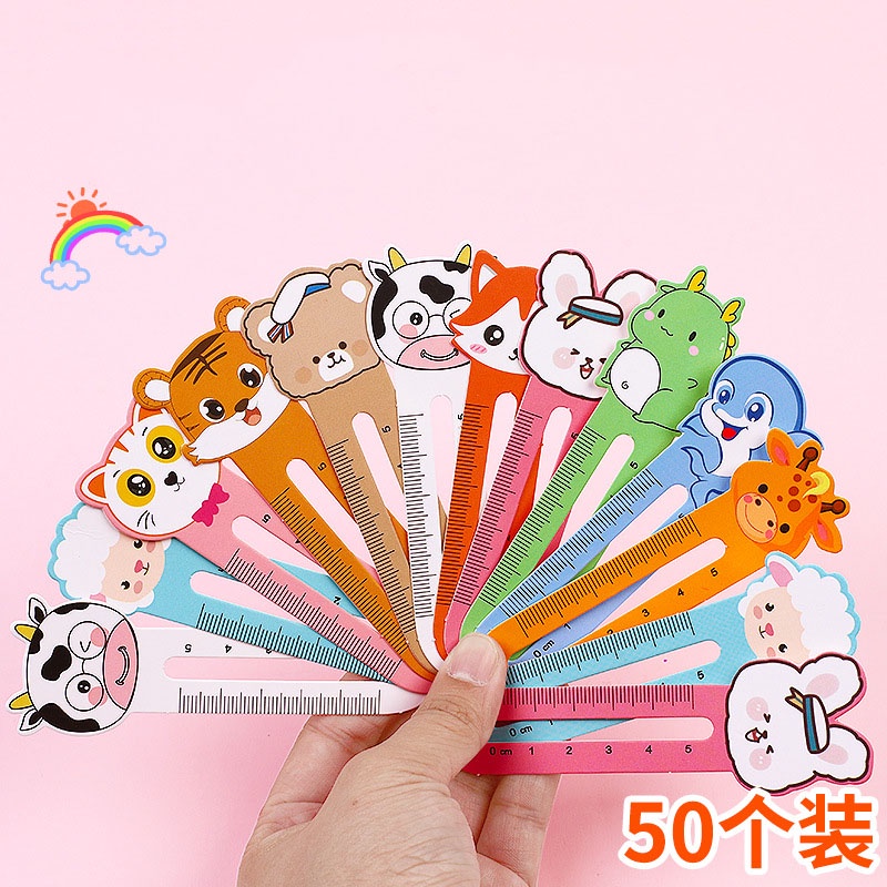 50 Pieces Creative Cartoon Ruler 5cm Student Rulers Paper Bookmark ...