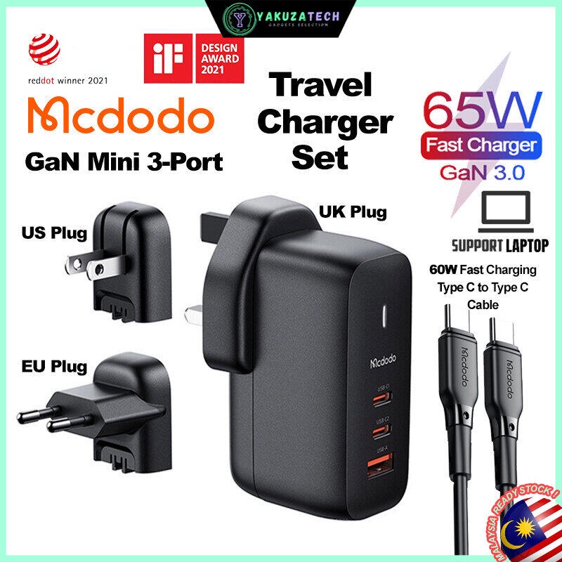 Mcdodo GaN 3.0 65W USB C + USB A PD+QC Fast Charging plug 3 in 1 60W PD ...