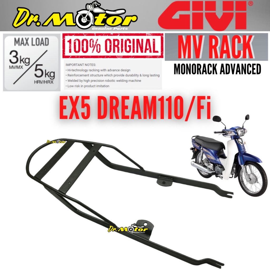HONDA EX5 DREAM 110 Fi DREAM110 GIVI MV MONORACK MONOTECH MONO RACK CARRIER RACK TAPAK KOTAK RAK ...
