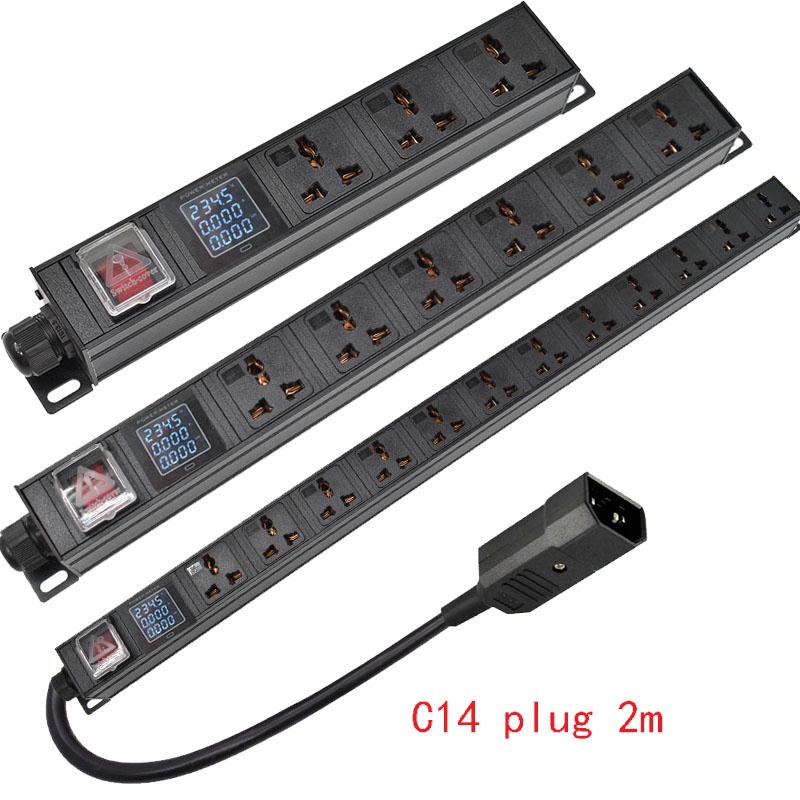 PDU power strip Power Distribution Unit Digital display ammeter 2-16 ways C14 PLUG 3PIN ...