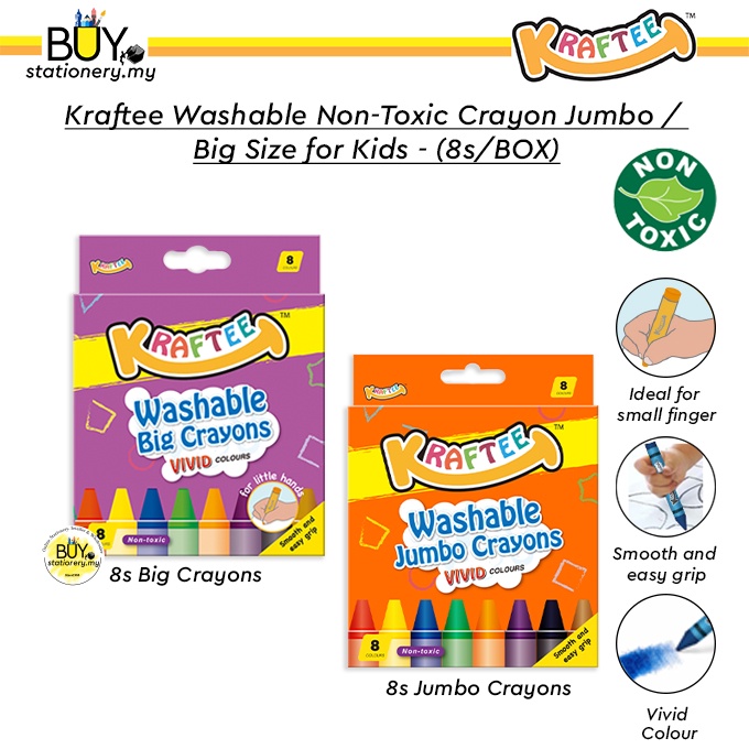Kraftee Washable Crayon Non Toxic Jumbo Big Size Safe for Kids -(8s/BOX ...