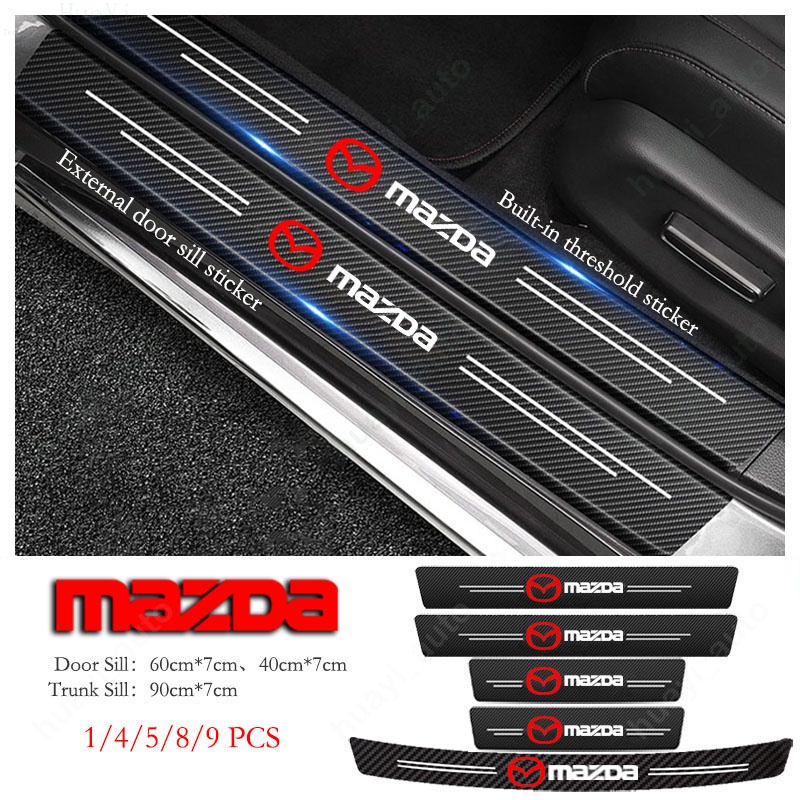 Mazda Car Door Sill Sticker Anti-Scratch Carbon Fiber leather Sticker ...