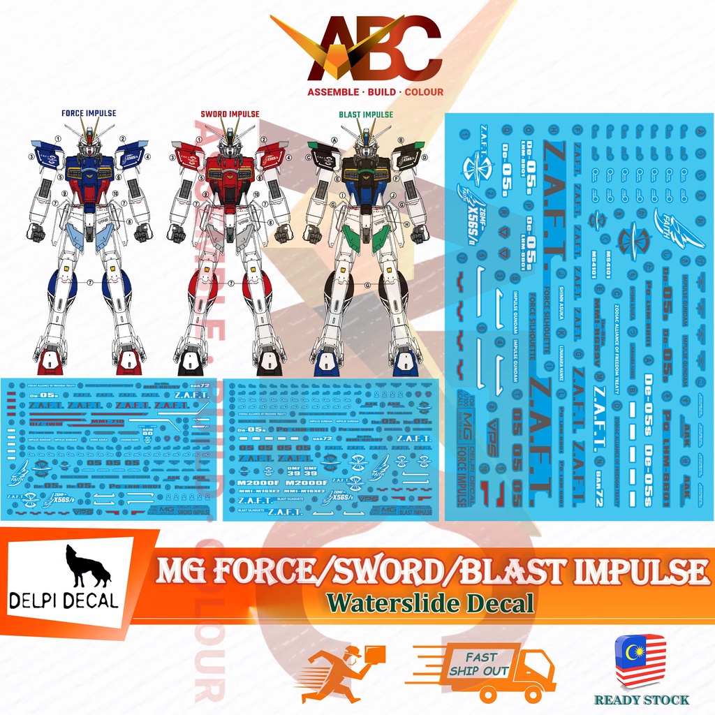 [Delpi] Waterslide Decal - MG 1/100 Force/Sword/Blast Impulse (Korea) ZGMF-X56S Model Kit Water ...