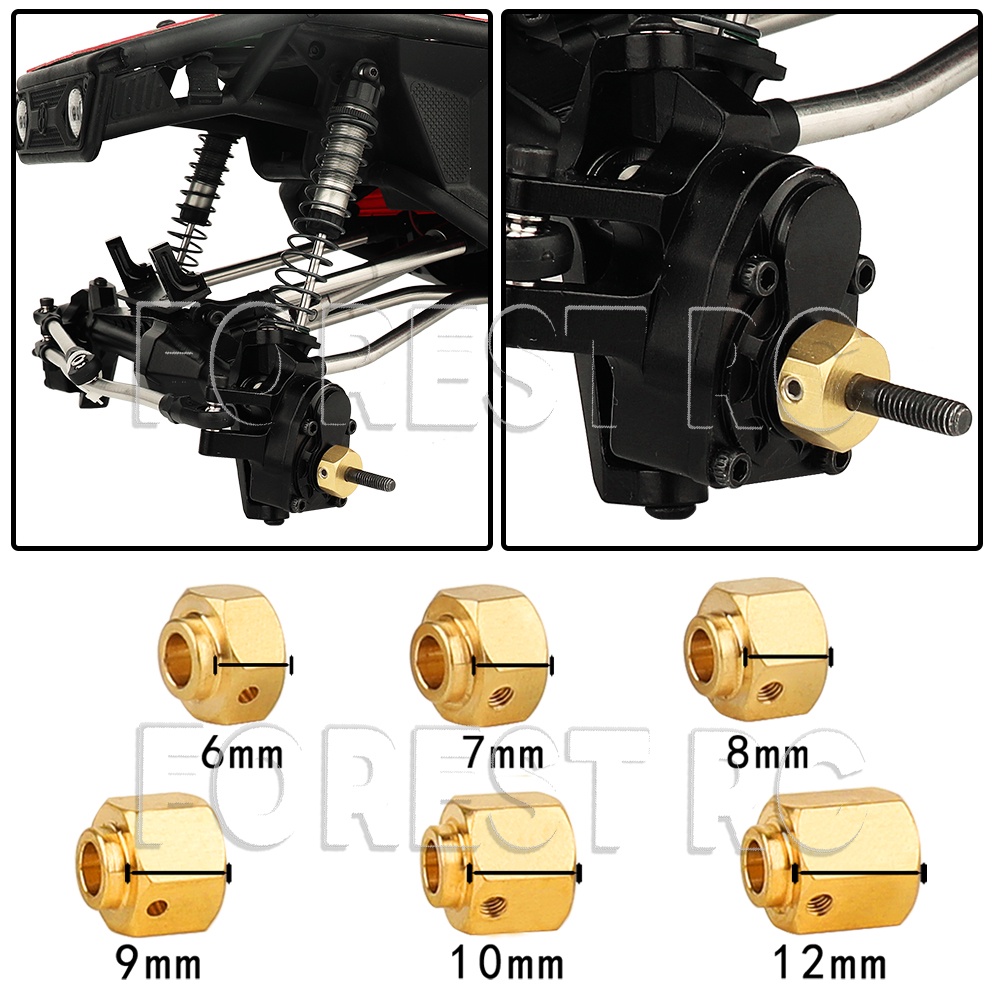 4pcs 6/7/8/9/10/12mm Heavier Brass 12mm Wheel Hex Wheel Hub Extended Adapter for 1/10 RC Crawler ...