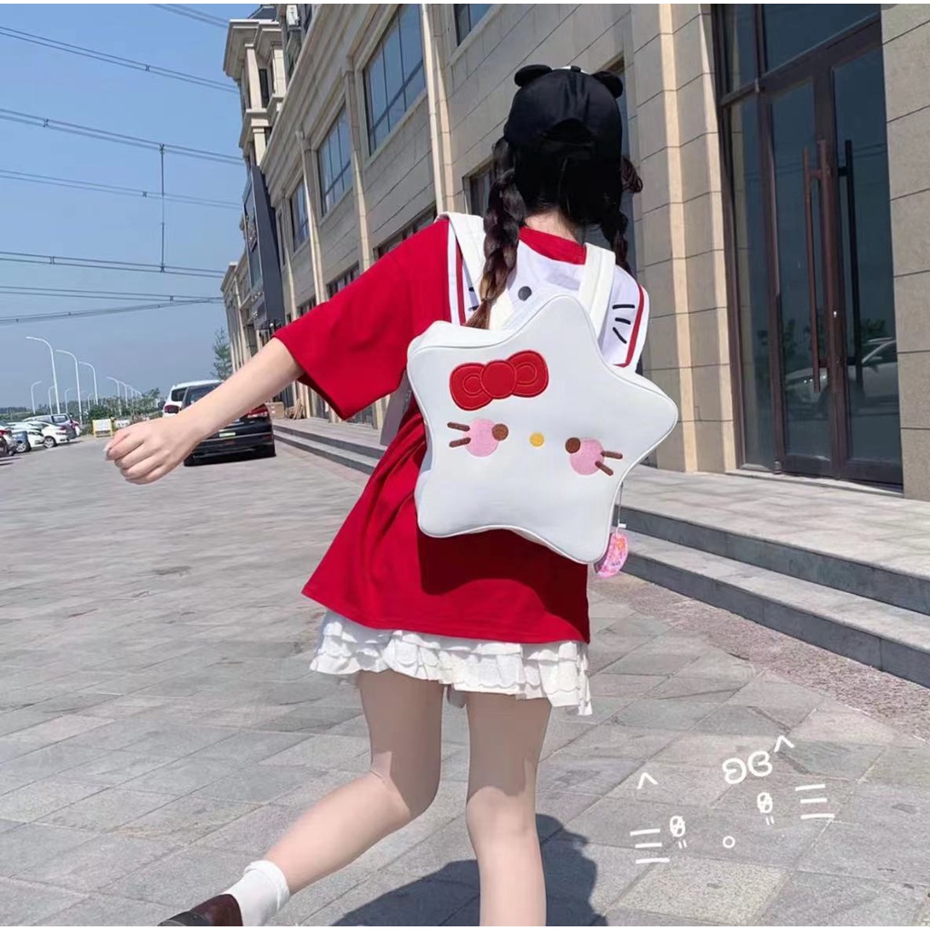 😽现货😽Tik Tok Same Style hello kitty Cat Star Bag ins Creative kitty Cat Backpack Large Capacity ...
