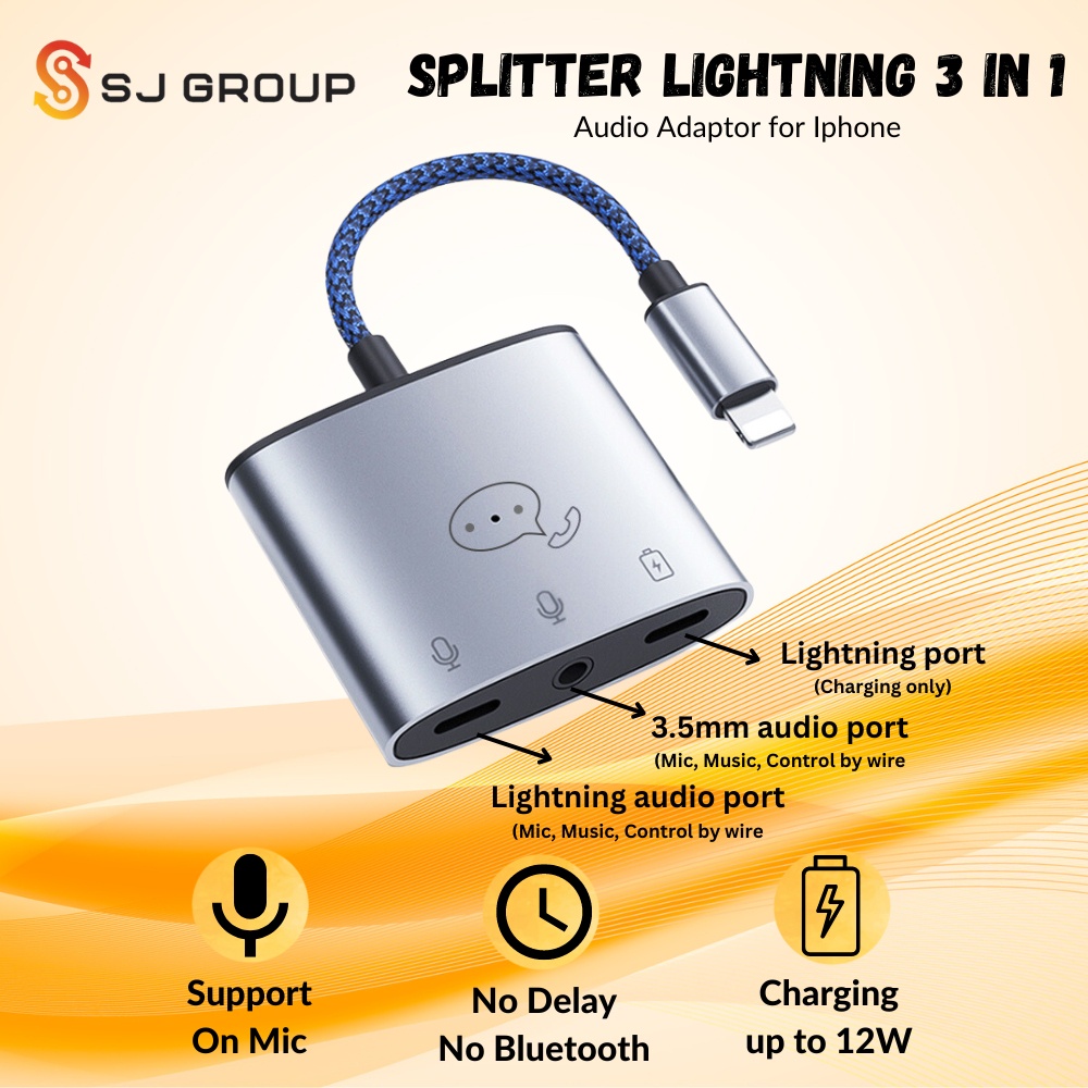 Splitter Lightning to Jack 3 in 1 Lightning, 3.5mm and Lightning ...