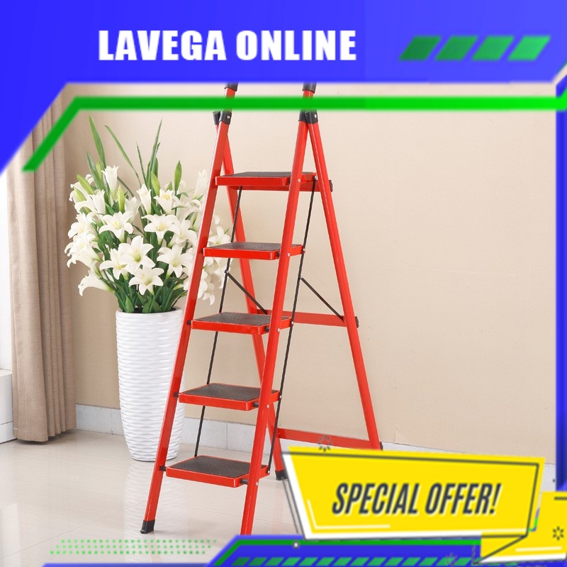 5 STEP Folding Stairs Ladder with Hand Grip Household Indoor Thickened ...