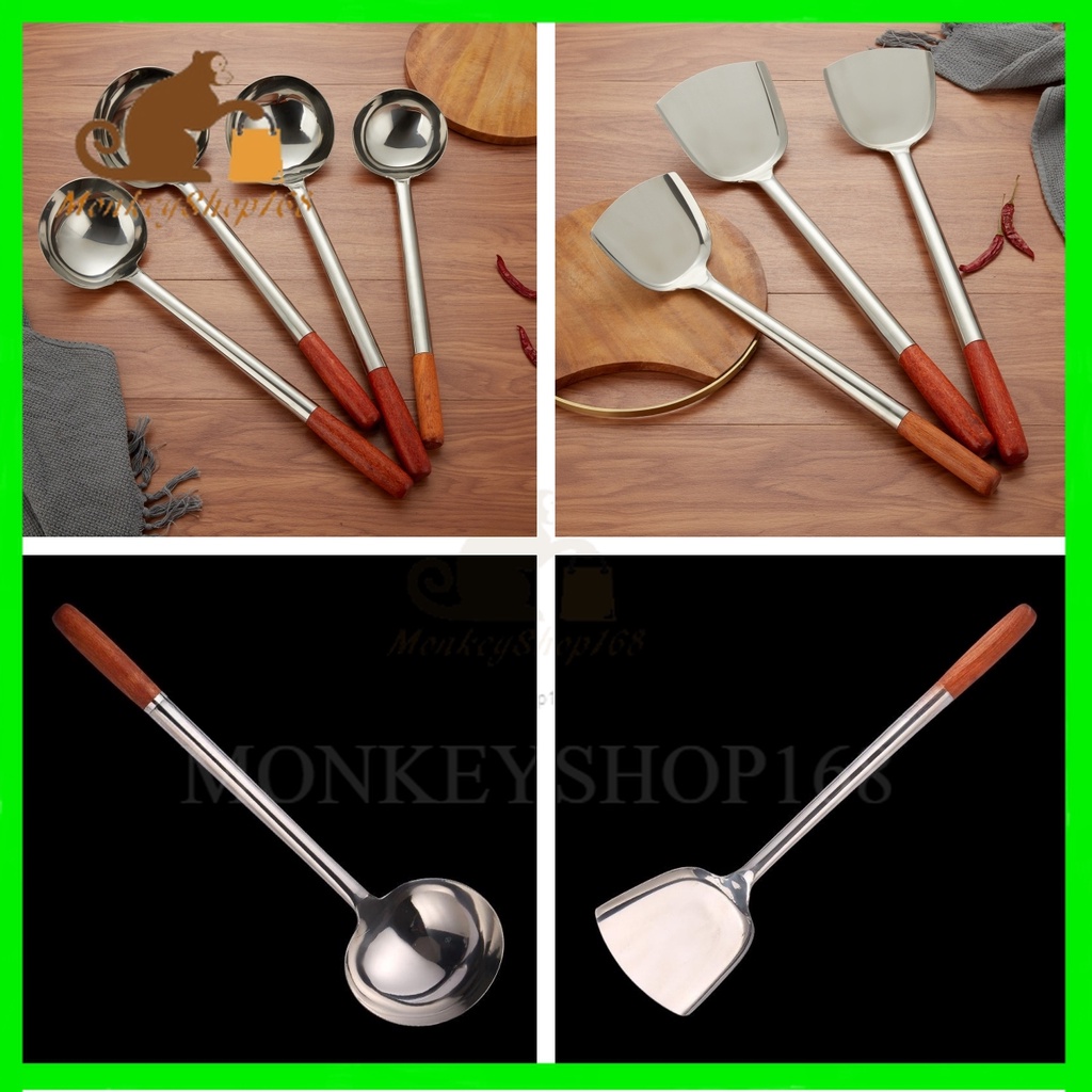 Stainless Steel Ladle / Spatula Senduk Sup with Wood Handle 205 / 305 ...