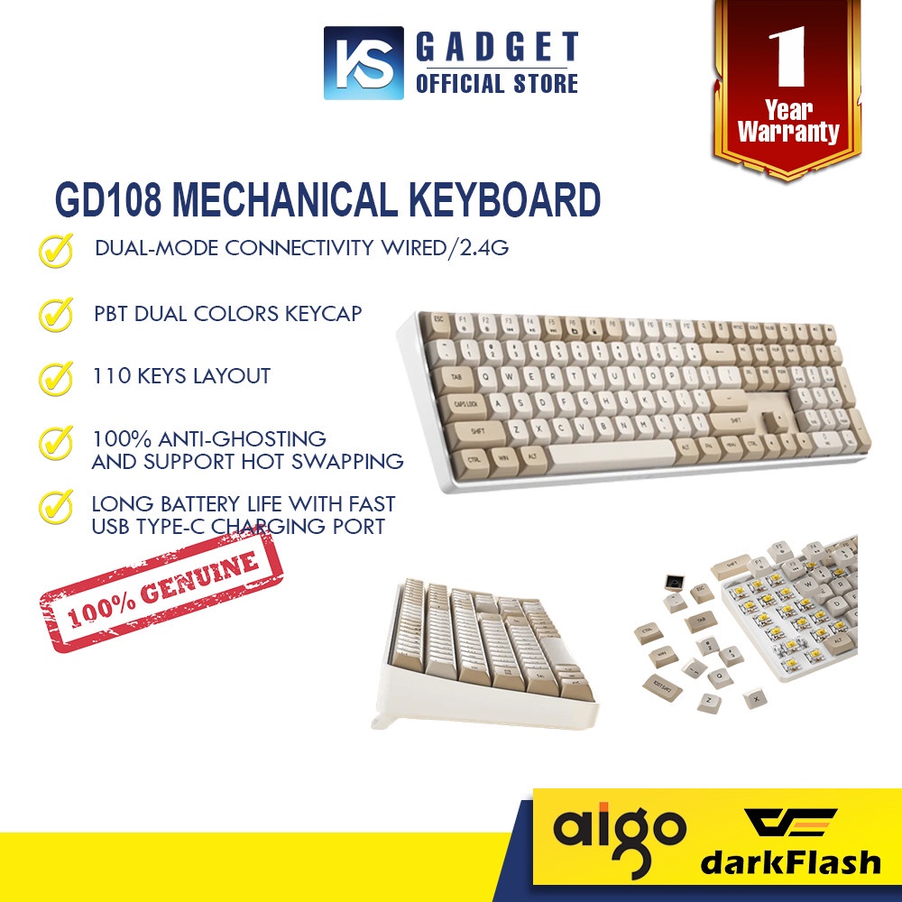 Aigo DarkFlash GD87/GD100/GD108 Dual Mode Wireless 2.4G & Usb Mechanical Keyboard | Shopee Malaysia