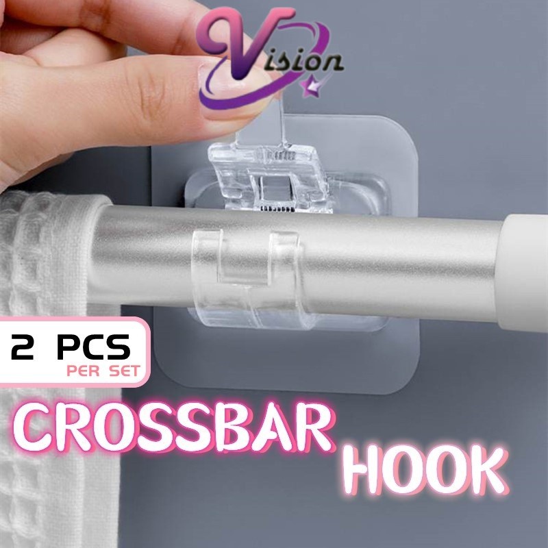 (2pcs/set) Crossbar Bracket Hanging Clips Rod Holder Rod Clip Hook Self ...