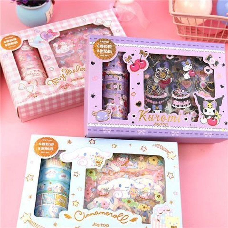 6 Rolls Tapes 8 Sheets Stickers Set/Box Cartoon Sanrio Sticker Gift Box ...