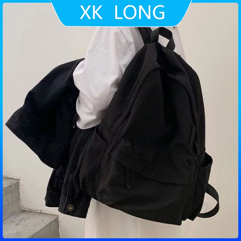 Women backpack Japanese solid color simple backpack girl student school ...