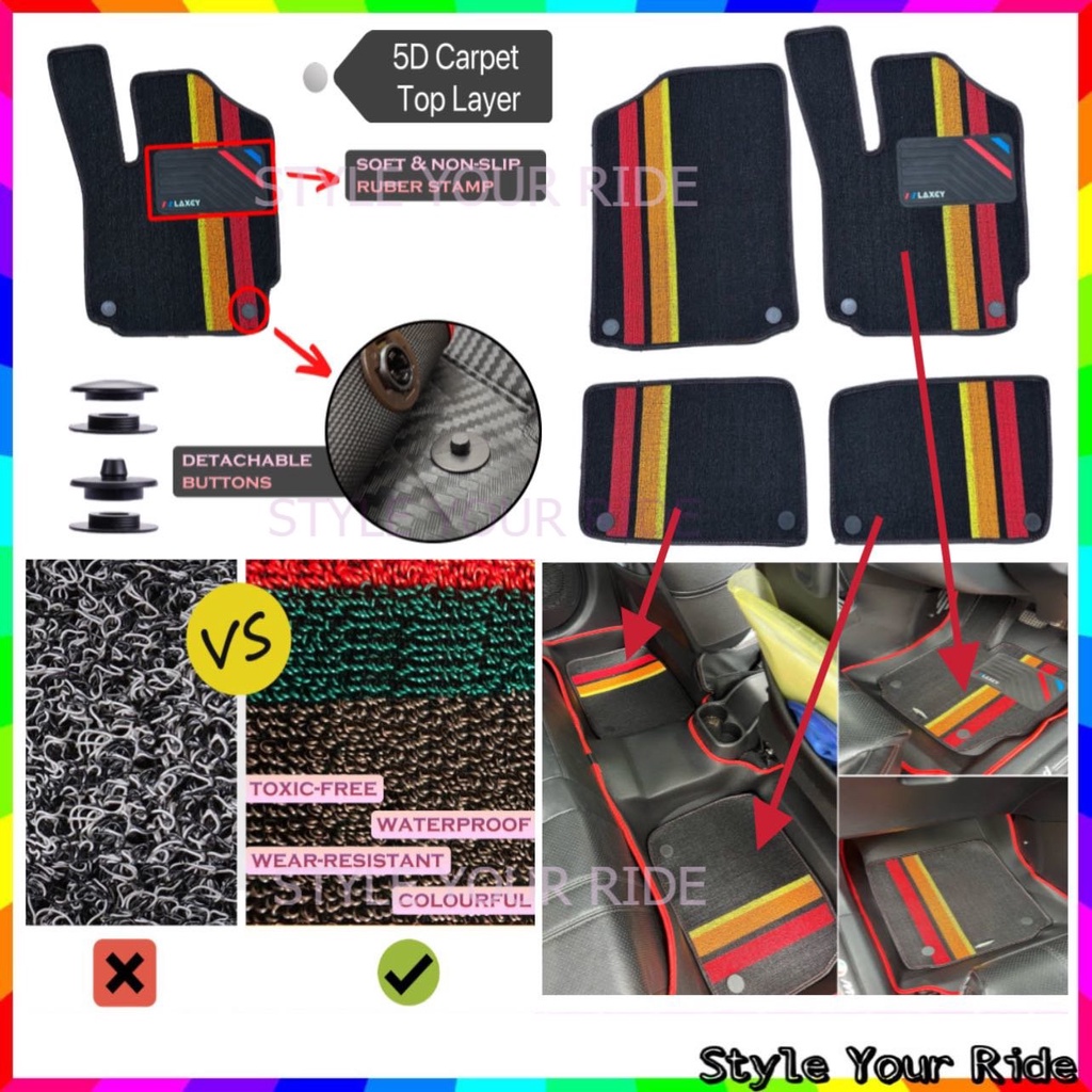 5D Carpet Top Layer Detachable Coil Mat Ativa/Axia/Viva/Myvi/Alza/Aruz ...