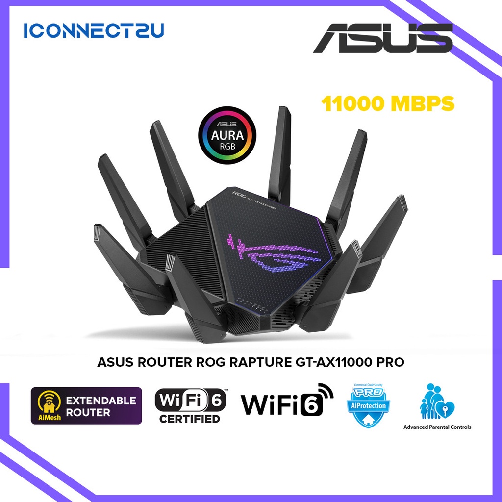 Asus ROG Rapture GT-AX11000 Pro 11000Mbps Tri-band WiFi 6 Gaming Router ...