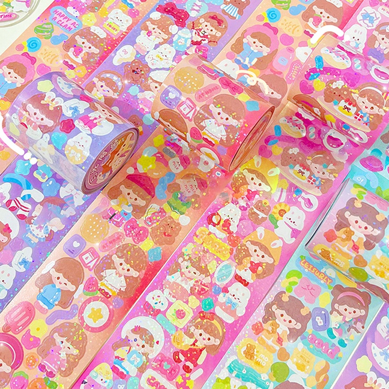 3 Meters Cartoon Girl Laser Shiny Stickers Tape Student Scrapbook Deco ...