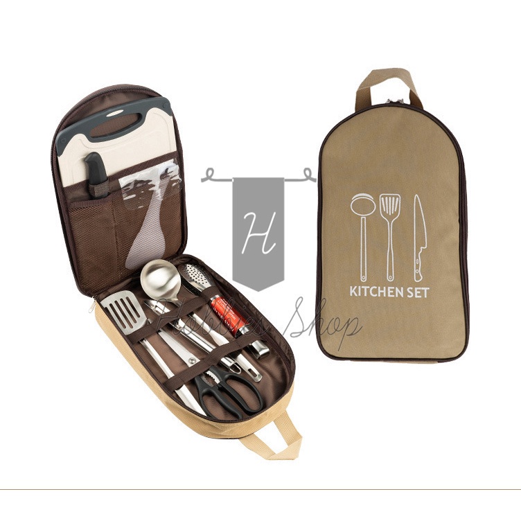 Outdoor Kitchenware 8 Pieces Set - Outdoor Camping Kitchen Cookware Set ...