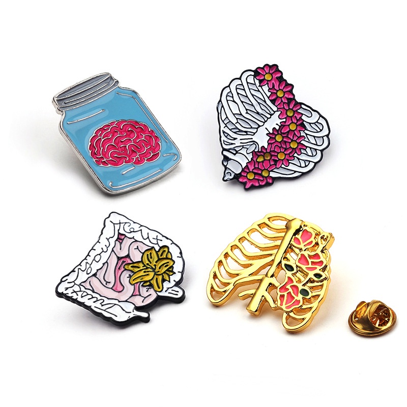 Floral Organ Enamel Pins Rib Cage Brain Intestinal Brooches Lapel ...