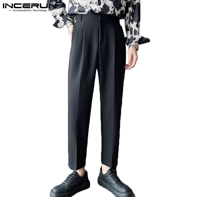INCERUN Men Korean Casual Solid Color High Waist Drape Thin Long Pants ...