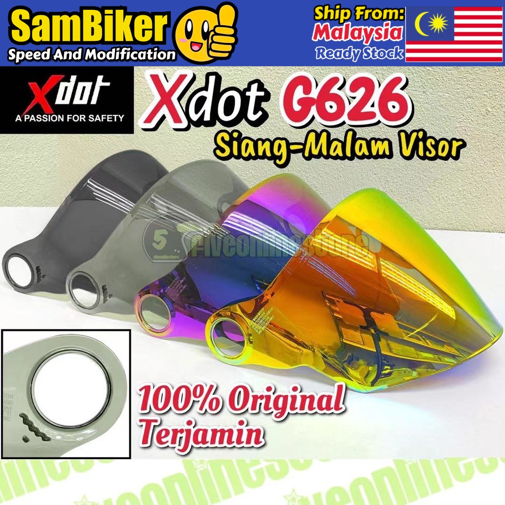 XDOT G626 G626B Visor ORIGINAL Siang Malam Smoke / Rainbow / Chrome / Revo Red / Reborn Blue ...