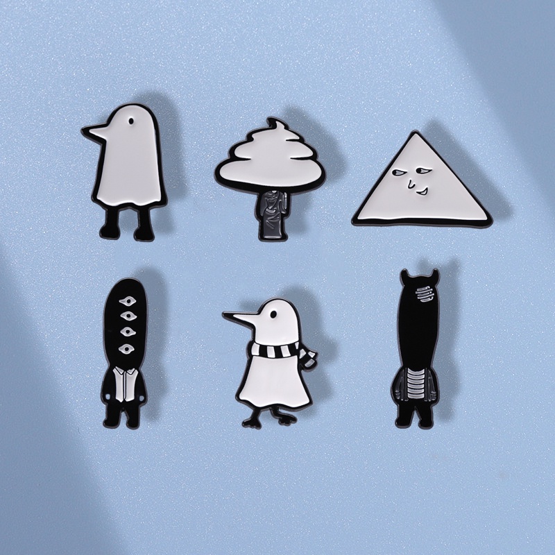 Creative Cartoon Comic Character Enamel Lapel Pin Simple Black and ...