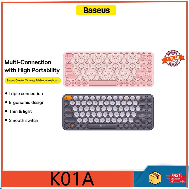 Baseus K01A Bluetooth Wireless Keyboard 2.4 GHz Dual Mode Silent Keys ...