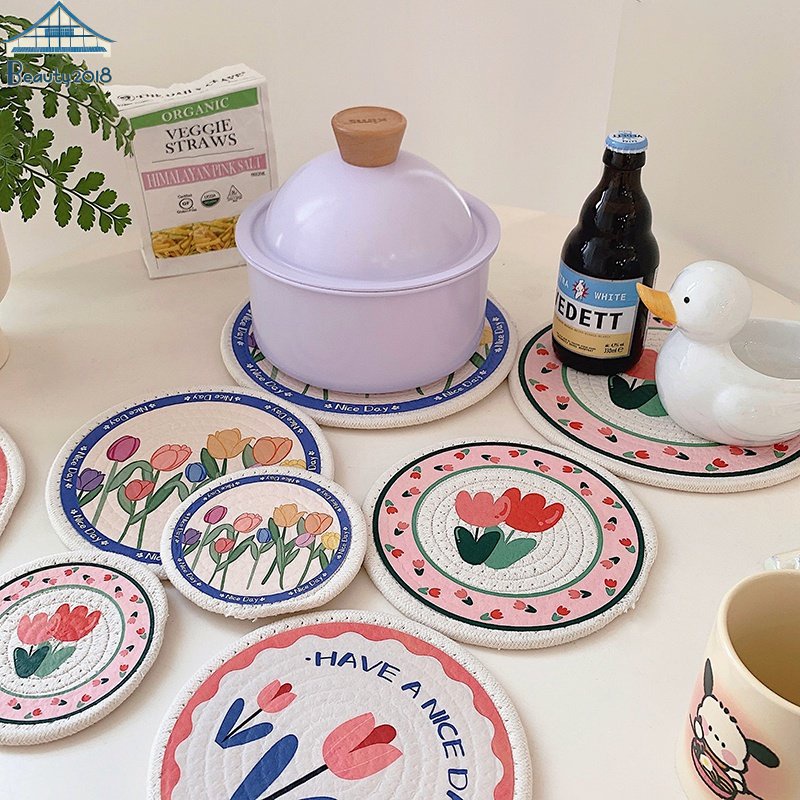 Tulip Patern Table Coaster Cute Flower Pattern Table Mat Kitchen Heat ...