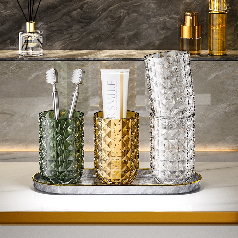 Elegant Couples Toothbrush Cup Set with Diamond Pattern and Portable ...