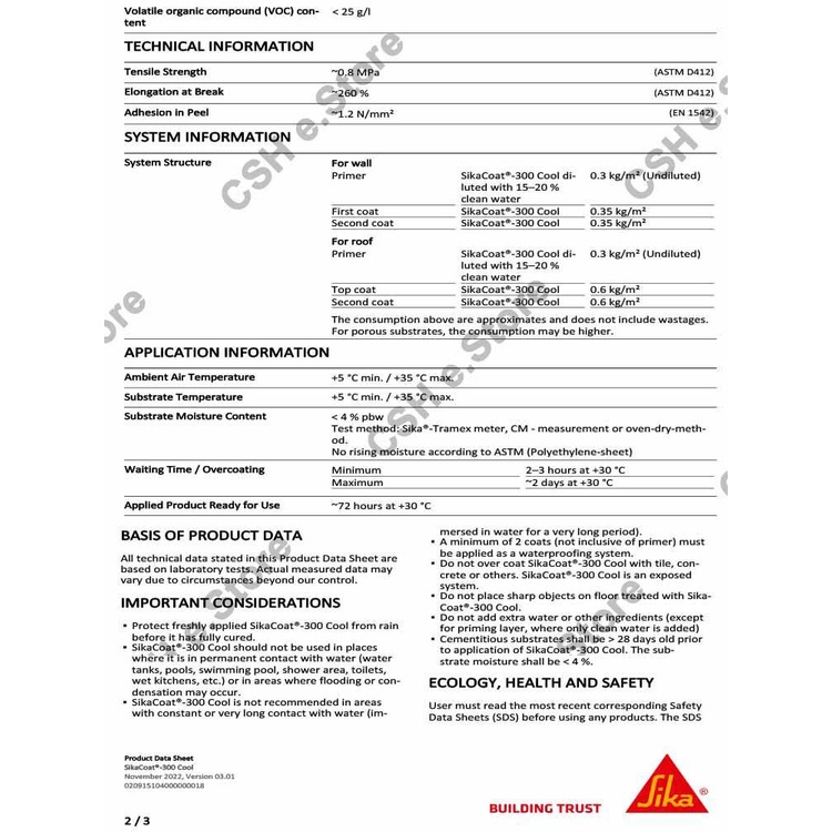 SIKA Sikacoat 300 20kg Cool Waterproofing UV Stability Elasting Acrylic ...