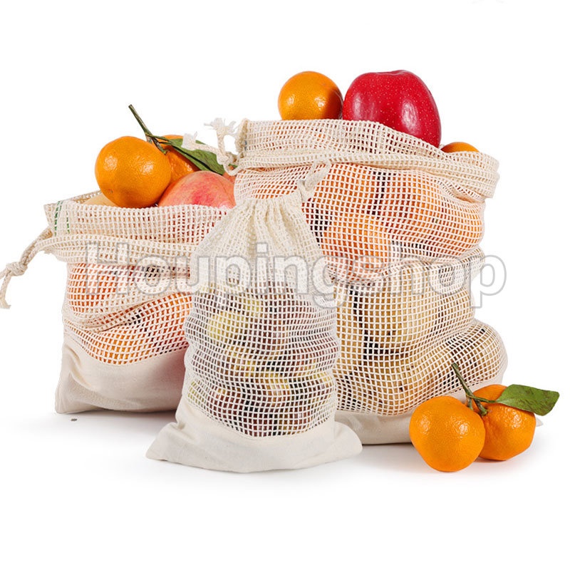 Reusable Cotton Mesh Bags Grocery Fruit Storage Shopping String Bags ...