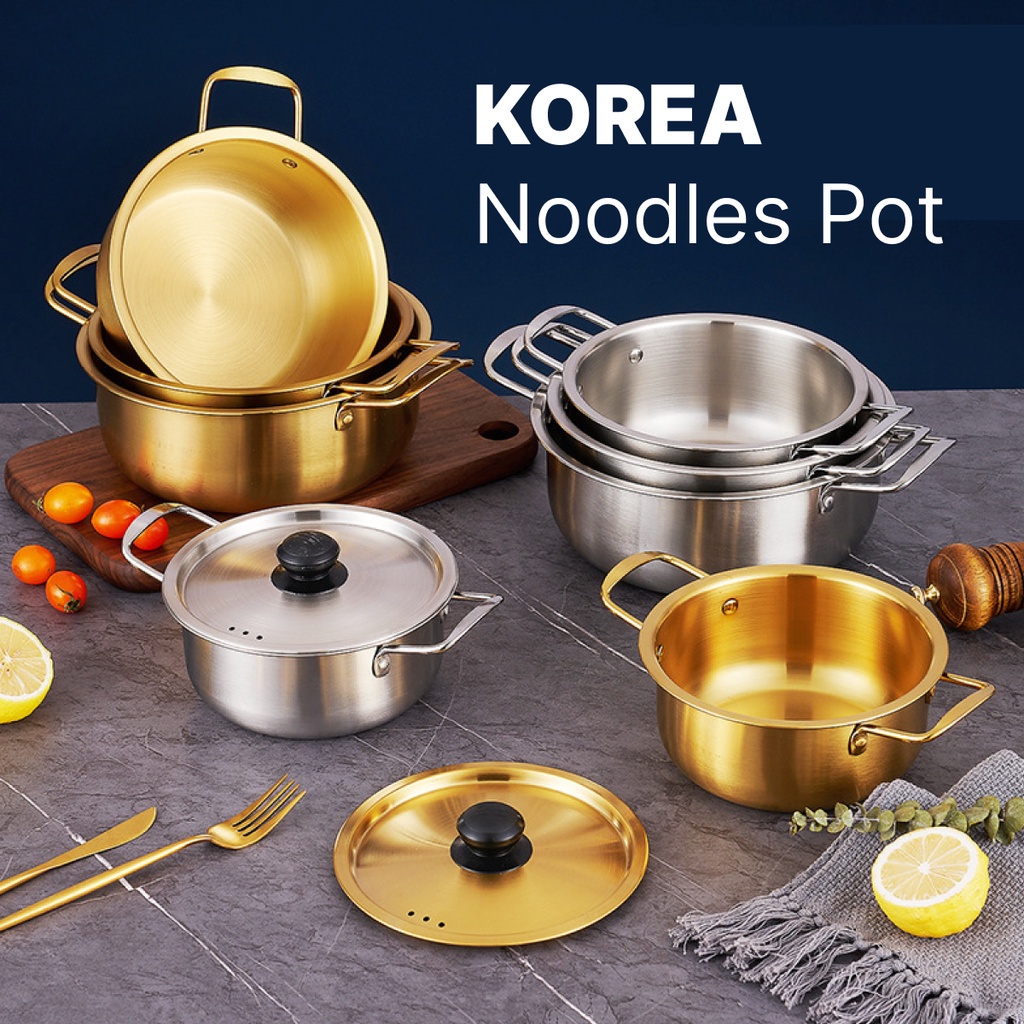 LB NEW (FREE DOUBLE BOX) Korean-style Gold Noodle Pot 韩式双耳面锅 Periuk Mee ...