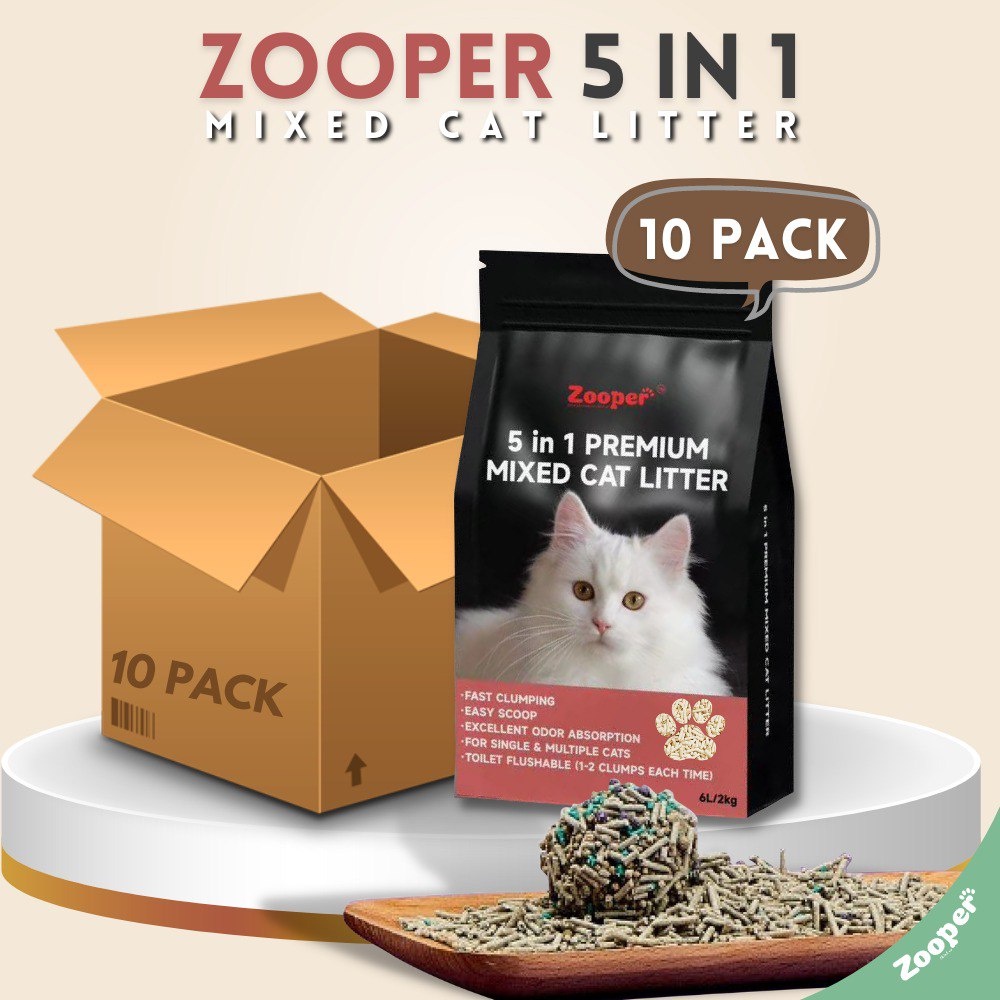 (10 Packs/60L) 5 In 1 Zooper Premium Mixed Cat Litter Super Clumping ...