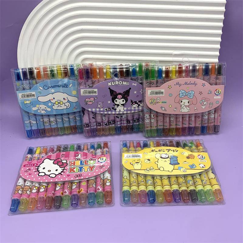 Sanrio 12 Colors Crayon Student Drawing Color Pencil Multicolor ...