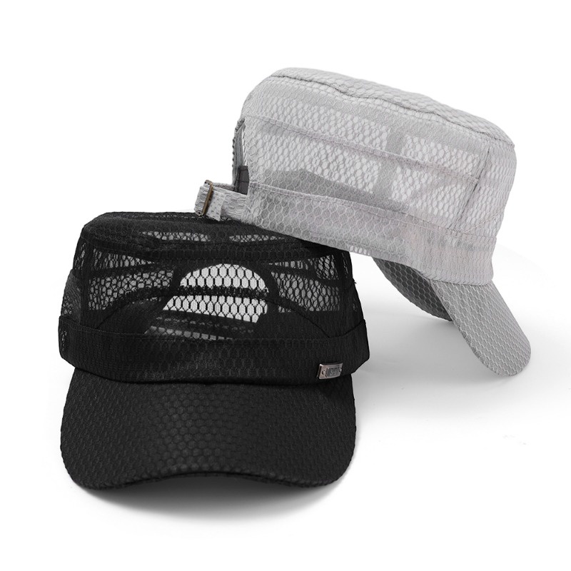 Men Openwork Brim Breathable Full Mesh Cap Summer Classic Unisex Flat ...