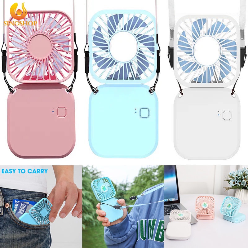 (Lanyard + Cable)180 Degree Foldable Square Plastic Halter Fan ...