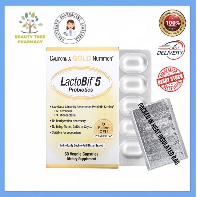 California Gold Nutrition LactoBif 5 Probiotics 5 Billion CFU Veggie ...