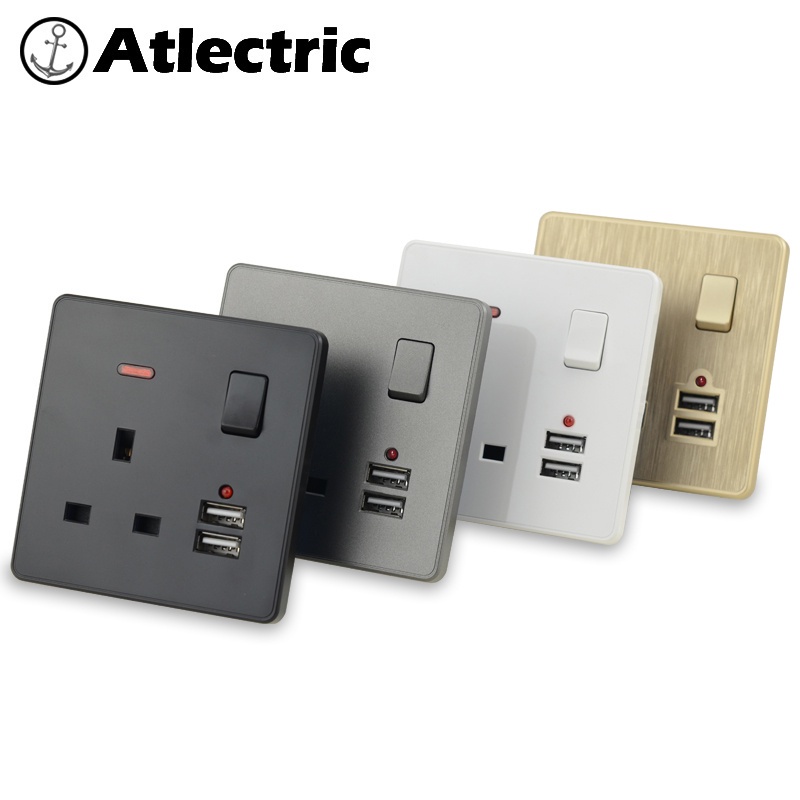 13A UK Soket Plug Socket Dual USB Charger Port Power Indicator Power ...