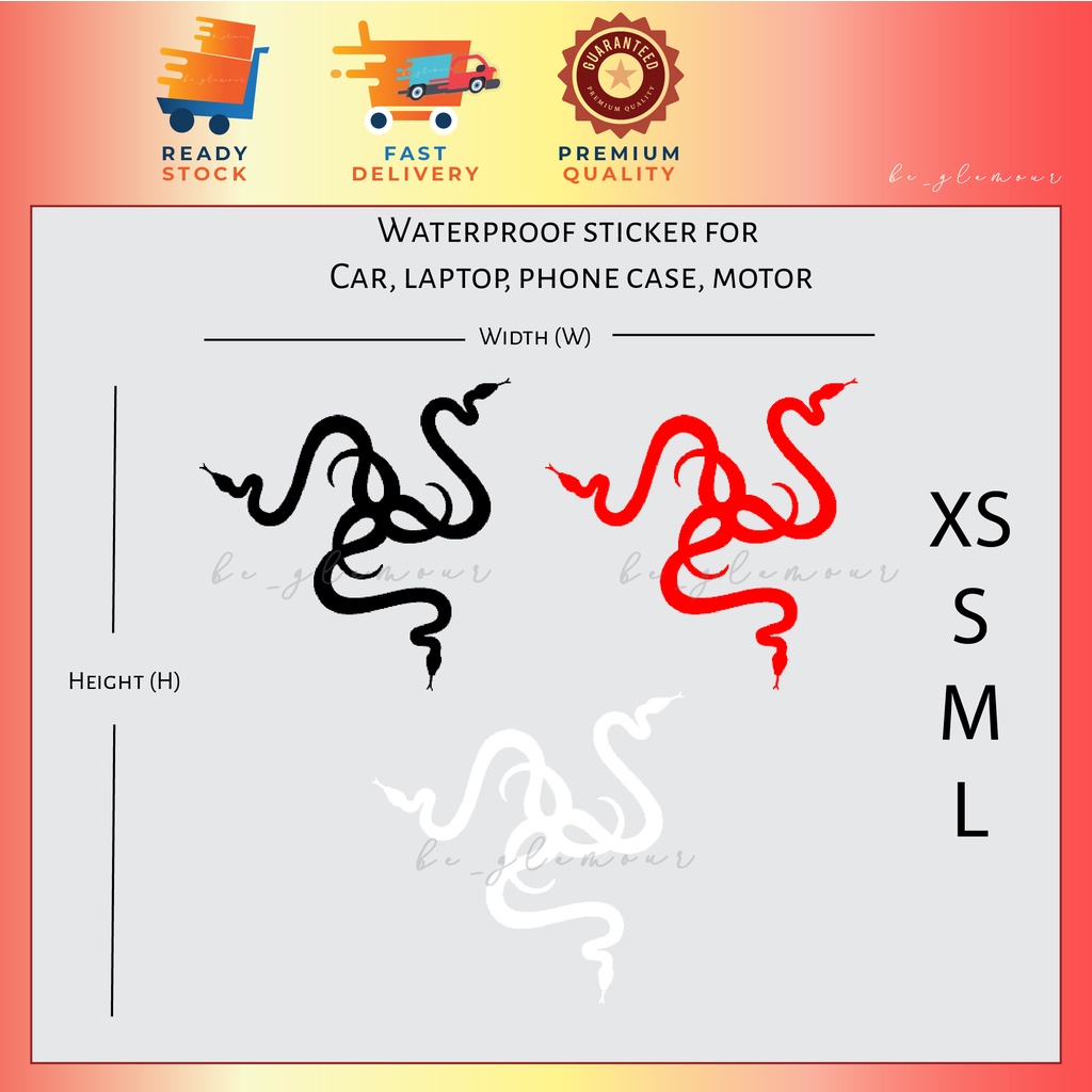 Razer Snake Logo Sticker Reflective gaming Stiker laptop desktop Kereta ...