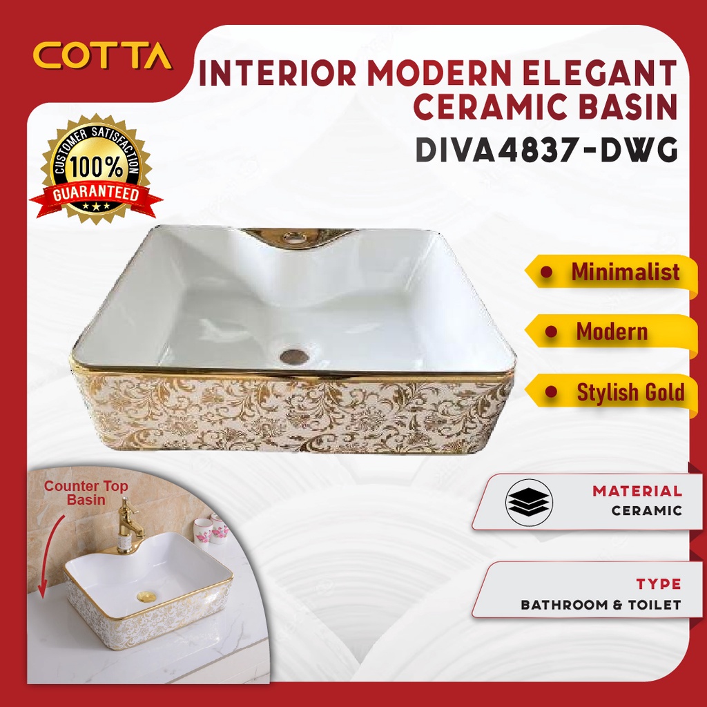 COTTA Diva DWG Gold Basin Wash Basin Ceramic Basin Sink Toilet Sink ...