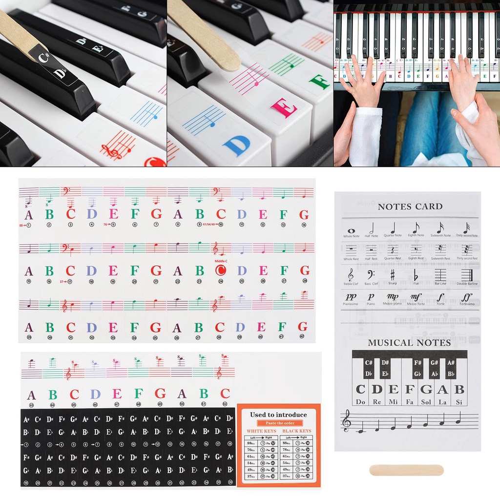 25 / 49 / 54 / 61 / 88 Color Transparent Piano Keyboard Stickers Set ...