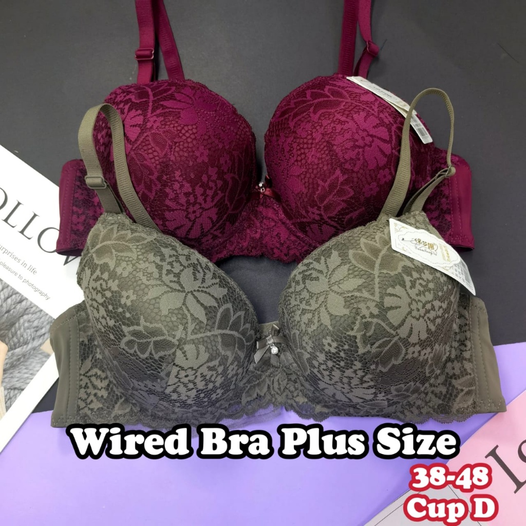 Wired Bra Plus Size Full Cup 38-48 Bra Cup D 2 Hook Floral Lace Bra ...