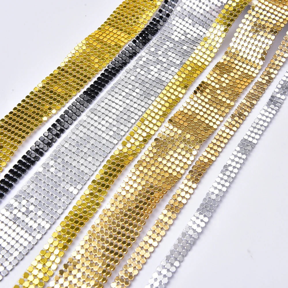3Mm Aluminum Mesh Fabric Trim Sparkly Metal Sequin Hotfix Ribbon Tape ...