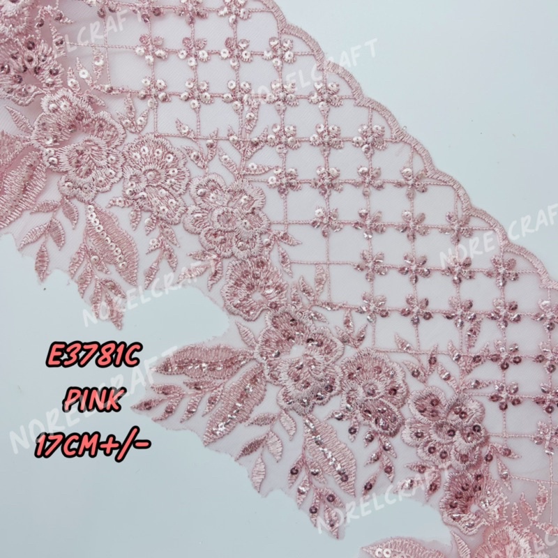 1METER[E3781C]TRIMMING SEQUIN LACE/SEQUIN FLOWER LACE/RENDA BUNGA BAJU ...