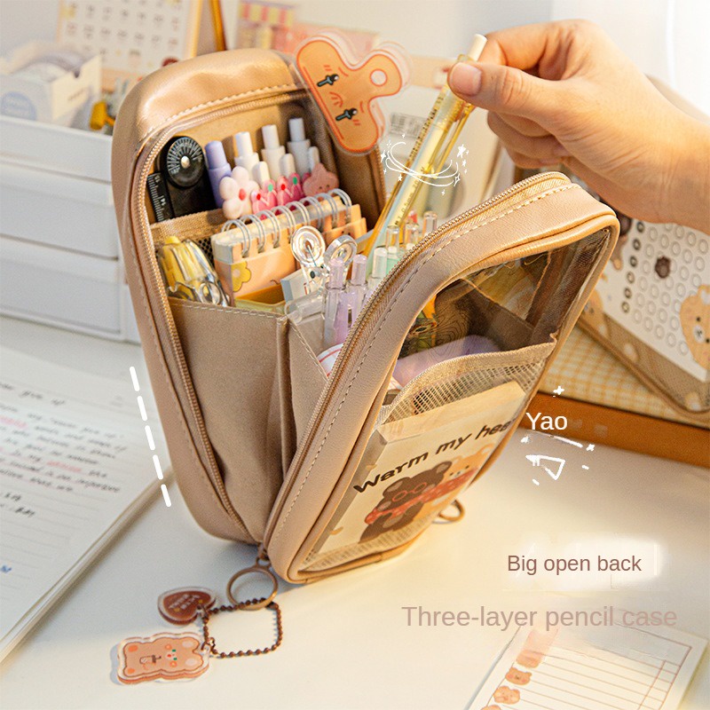 Korean Version Cute Transparent Large Capacity Student Pencil Case ...