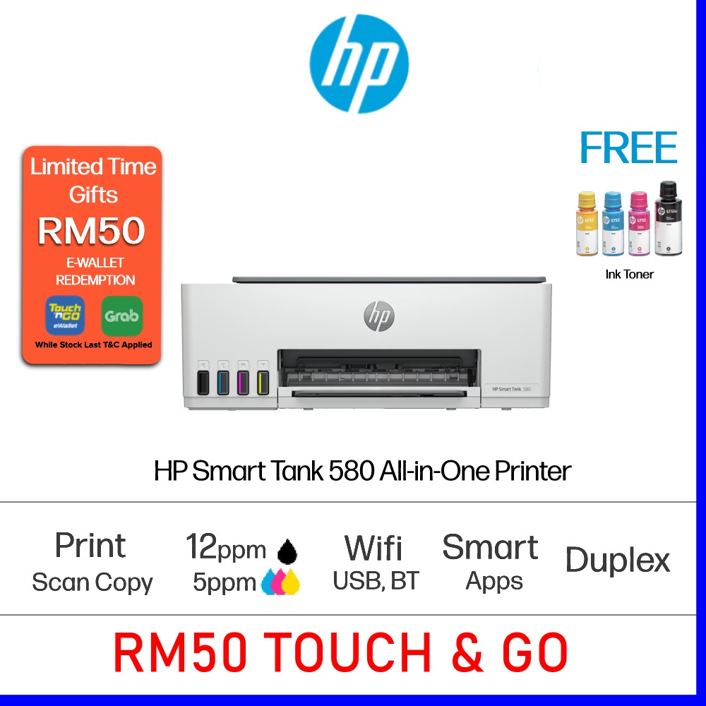 HP 580 / HP 520 PRINTER Smart Tank 520/580 All-in-One Printer LIKE ...