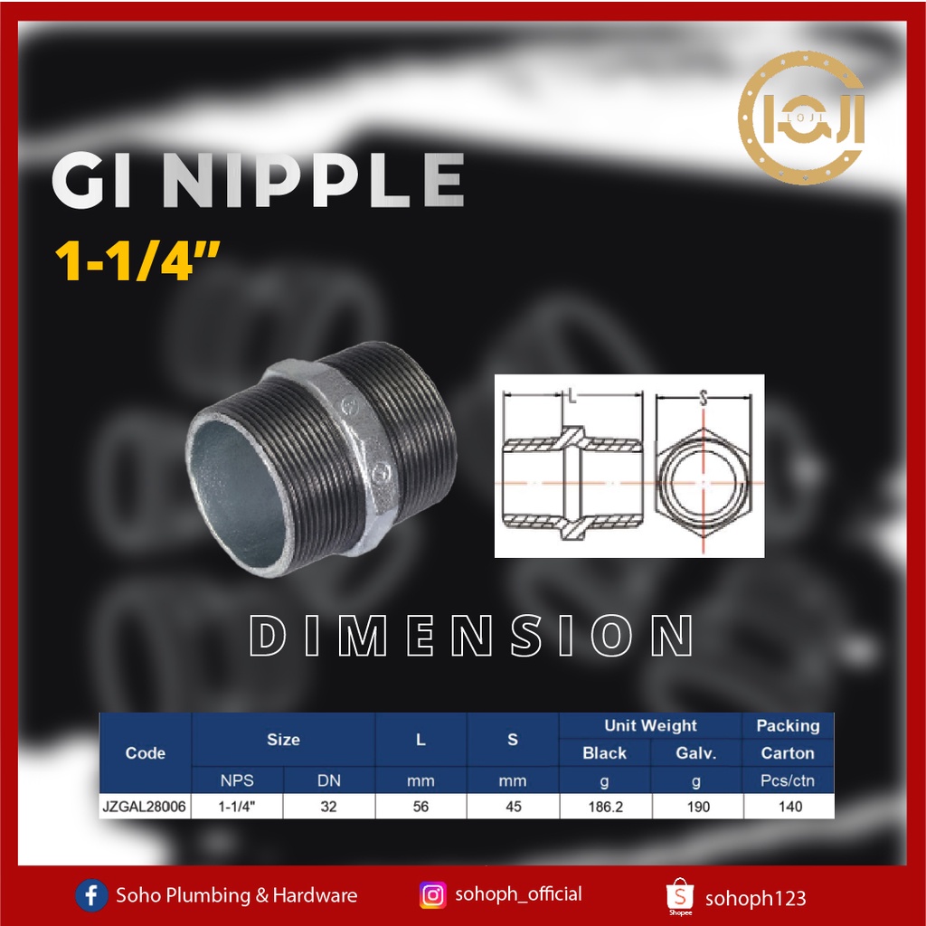 LOJI Gi Nipple Gi Reducer Nipple Iron Besi Pipe Fitting Lock Nut SocketPlug Endcap Nipple Valve ...