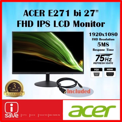 ACER E271 bi 27" IPS FHD MONITOR 75Hz / 5ms / 1920 x1080 | Shopee Malaysia
