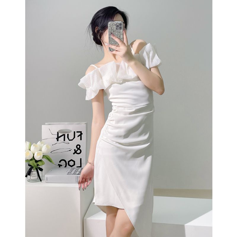 Korean White Off Shoulder Puff Sleeve Civil Wedding Strap Dress 29 ...