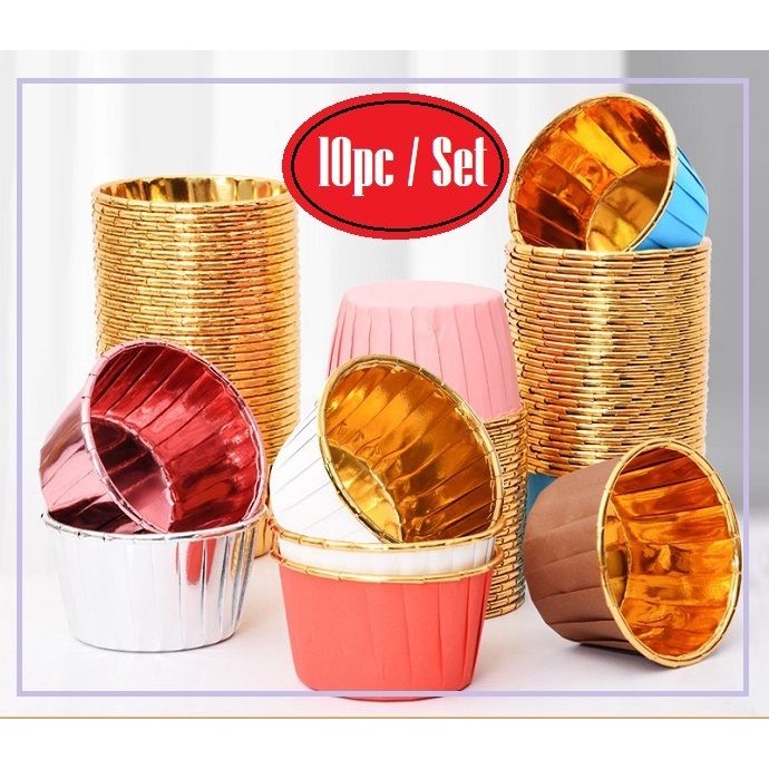 10pcs (Saiz S/M/L) Cawan Kek Bersinar Baking Muffin Cupcakes Foil ...